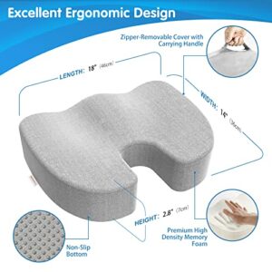 Bomdaia Coccyx Seat Cushion for Office Chair, Memory Foam Seat Cushion for Long Sitting, Non-Slip Desk Chair Car Seat Cushion for Back Pain, Sciatica Relief (Gray)