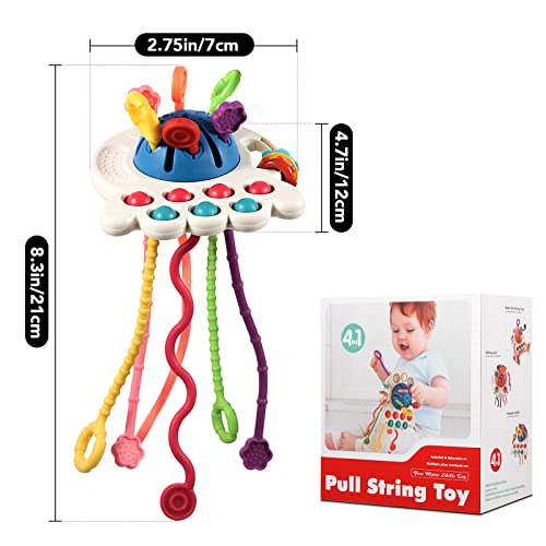 Hooku Montessori Toys for 1 Year Old, Sensory Toys for Babies, Food Grade Silicone Pull String Activity Toy, Fine Motor Toys, Baby Travel Toys, Toddler Infant Baby Girl Boy Gifts