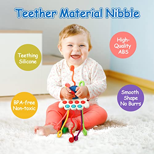 Hooku Montessori Toys for 1 Year Old, Sensory Toys for Babies, Food Grade Silicone Pull String Activity Toy, Fine Motor Toys, Baby Travel Toys, Toddler Infant Baby Girl Boy Gifts