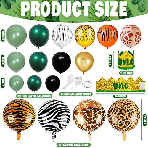 Wild One First Birthday Party Decorations for Boys Jungle Safari Theme Birthday Party Supplies 88 Pcs (Backdrop, Tablecloth, Cake Toppers, Hat, Foil Balloons, Balloons Garland Arch Kit) (Wild One)