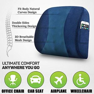 Memory Foam Seat Cushion & Back Cushions，Lumbar Support Pillow for Office Chair and Car ，Ergonomic Design for Coccyx Orthopedic，Relieves Back, Hip, Tailbone (Navy Blue)