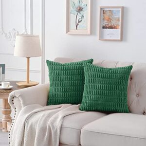 Fancy Homi 2 Packs Emerald Green Decorative Throw Pillow Covers 18x18 Inch for Living Room Couch Bed Sofa, Christmas Home Decor, Soft Striped Corduroy Square Cushion Case 45x45 cm