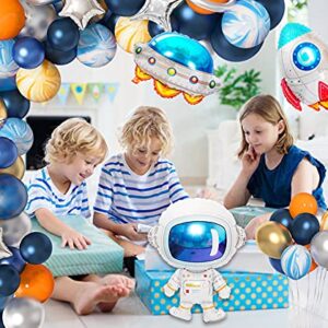 Ouddy Party 112PCS Outer Space Party Decorations Balloon Garland Kit, Space Birthday Party Supplies UFO Rocket Astronaut Navy Blue Silver Foil Latex Balloons for Boys Kids