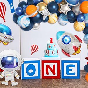 Ouddy Party 112PCS Outer Space Party Decorations Balloon Garland Kit, Space Birthday Party Supplies UFO Rocket Astronaut Navy Blue Silver Foil Latex Balloons for Boys Kids