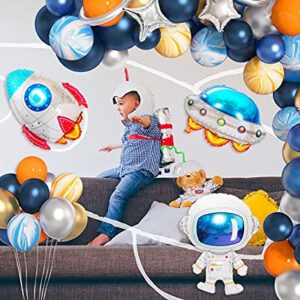 Ouddy Party 112PCS Outer Space Party Decorations Balloon Garland Kit, Space Birthday Party Supplies UFO Rocket Astronaut Navy Blue Silver Foil Latex Balloons for Boys Kids