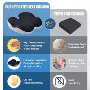 Seat Cushion, Office Chair Cushions, Non-Slip Sciatica, Tailbone Pain Relief Cushion Pad for Long Sitting, Memory Foam Butt Pillow for Computer Desk, Driving, Ergonomic Seat Cushion for Office Chairs