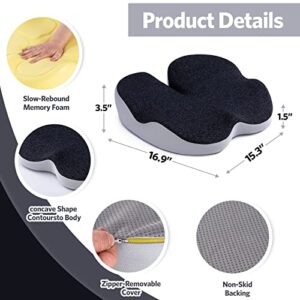 Seat Cushion, Office Chair Cushions, Non-Slip Sciatica, Tailbone Pain Relief Cushion Pad for Long Sitting, Memory Foam Butt Pillow for Computer Desk, Driving, Ergonomic Seat Cushion for Office Chairs