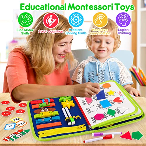 Toddlers Busy Board Montessori Toys for 3 4 Year Old Boy Girl Gifts Sensory Toys Activity Board Busy Book for Learning Fine Motor Skills Autism Quiet Book Educational Toys for Toddlers Travel Toys