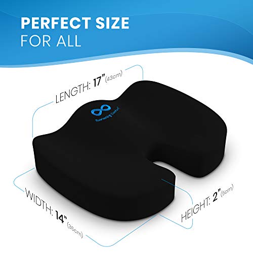 Everlasting Comfort Gel Infused Memory Foam Seat Cushion for Coccyx, Tailbone and Back Pain (Black)