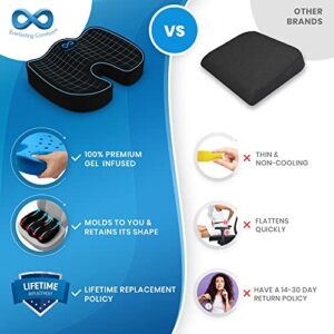 Everlasting Comfort Gel Infused Memory Foam Seat Cushion for Coccyx, Tailbone and Back Pain (Black)