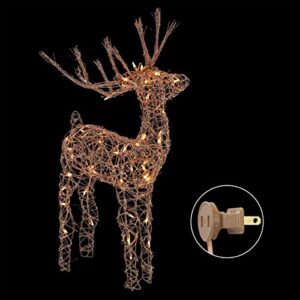 Alpine Corporation AUH164 Alpine Halogen Lights, Outdoor Plug-in Festive Holiday Décor for Yard and Garden Rattan Reindeer, Small, Brown