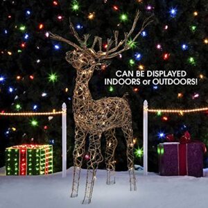 Alpine Corporation AUH164 Alpine Halogen Lights, Outdoor Plug-in Festive Holiday Décor for Yard and Garden Rattan Reindeer, Small, Brown