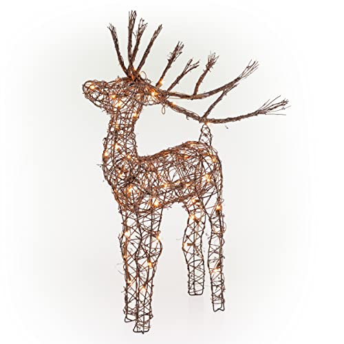 Alpine Corporation AUH164 Alpine Halogen Lights, Outdoor Plug-in Festive Holiday Décor for Yard and Garden Rattan Reindeer, Small, Brown