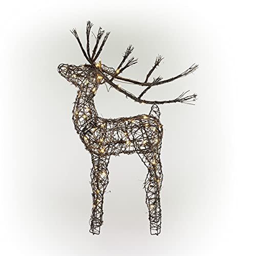 Alpine Corporation AUH164 Alpine Halogen Lights, Outdoor Plug-in Festive Holiday Décor for Yard and Garden Rattan Reindeer, Small, Brown