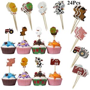 53Pcs Farm Birthday Party Supplies for Kids Barnyard Farm Animal Theme Party Decorations Animal Birthday Banner Farm Animal Walking Balloons Cow Print Balloons Cupcake Toppers Set for Boys Girls