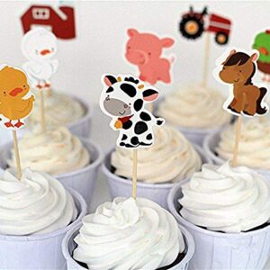 53Pcs Farm Birthday Party Supplies for Kids Barnyard Farm Animal Theme Party Decorations Animal Birthday Banner Farm Animal Walking Balloons Cow Print Balloons Cupcake Toppers Set for Boys Girls