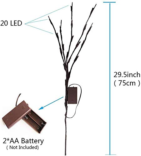 AMARS 2 Pack Decorative LED Lighted Branch Lights Battery Operated Artificial LED Twig Branches Decoration for Home Room Decor Christmas Vase (Warm White, 29.5 Inches, 20leds)