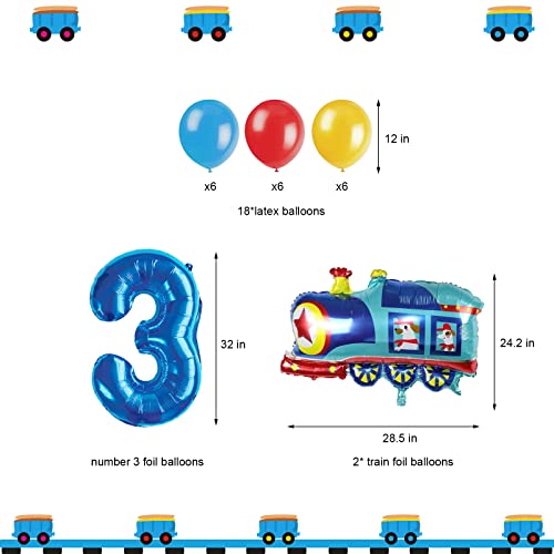 JOPARY Train 3rd Birthday Decorations Boys Train, 3 Years Old Birthday Party Supplies With Number 3 Foil Balloons Train Birthday Banner,Latex Balloons For Kids Train Birthday Party Decoration