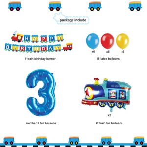 JOPARY Train 3rd Birthday Decorations Boys Train, 3 Years Old Birthday Party Supplies With Number 3 Foil Balloons Train Birthday Banner,Latex Balloons For Kids Train Birthday Party Decoration