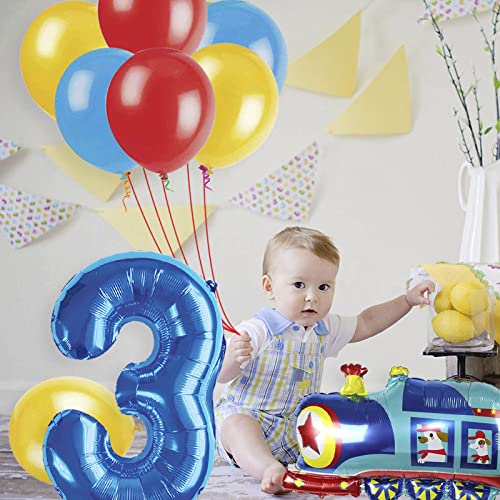 JOPARY Train 3rd Birthday Decorations Boys Train, 3 Years Old Birthday Party Supplies With Number 3 Foil Balloons Train Birthday Banner,Latex Balloons For Kids Train Birthday Party Decoration