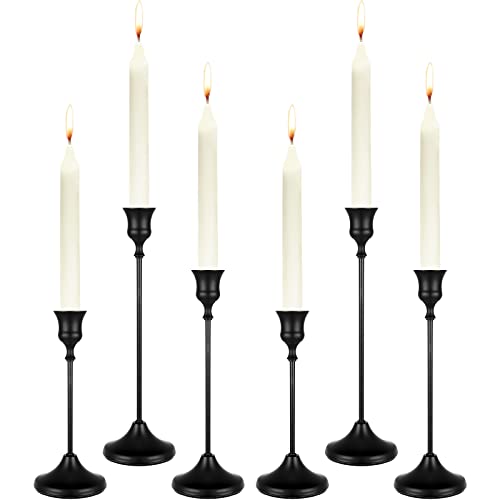 6 Pcs Romantic Candle Holder Taper Candle Holders Table Decorative Candlestick Holders Rustic Candle Stick Holder Metal Candle Stands for Wedding Christmas Dinning Party Anniversary Home Decor (Black)