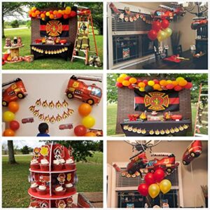 Fire Truck Theme Birthday Party Supplies Fireman Happy Birthday Banner Firefighter Cake Topper Balloon Sticker Decorations For Boys Birthday Party