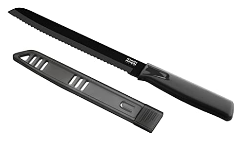 Kuhn Rikon Colori Bread Knife with Safety Sheath, 7 inch/17.78 cm Blade, Black