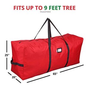 Primode Christmas Tree Storage Bag | Fits Up to 9 Ft. Tall Disassembled Tree | 25" Height X 20" Wide X 65" Long | Durable 600D Oxford Material | Heavy Duty Xmas Storage Container (Red)