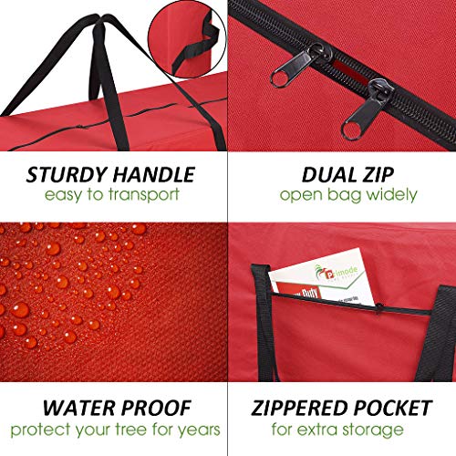 Primode Christmas Tree Storage Bag | Fits Up to 9 Ft. Tall Disassembled Tree | 25" Height X 20" Wide X 65" Long | Durable 600D Oxford Material | Heavy Duty Xmas Storage Container (Red)