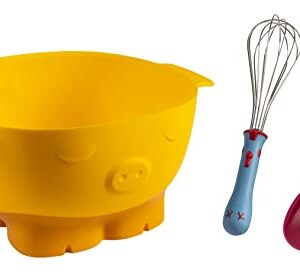 Kuhn Rikon Kinderkitchen Kids Mixing Set | Pig Mixing Bowl, Rooster Whisk & Goose Stirring Spoon | Child-Friendly Kitchen Tools for Real Cooking