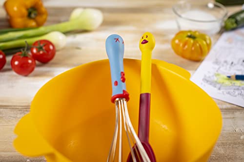 Kuhn Rikon Kinderkitchen Kids Mixing Set | Pig Mixing Bowl, Rooster Whisk & Goose Stirring Spoon | Child-Friendly Kitchen Tools for Real Cooking