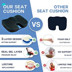 Stuffed Seat Cushion for Office Chair, Desk Chair Cushion for Long Sitting, Ergonomic Butt Cushion for Desk Chair, Gel Office Chair Seat Cushion, Memory Foam Butt Support for Chair