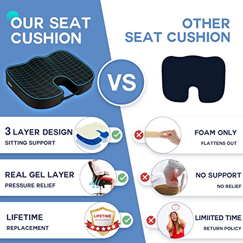 Stuffed Seat Cushion for Office Chair, Desk Chair Cushion for Long Sitting, Ergonomic Butt Cushion for Desk Chair, Gel Office Chair Seat Cushion, Memory Foam Butt Support for Chair