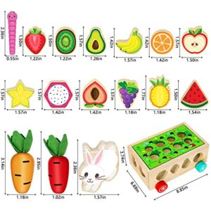 Wooden Montessori Toys for 1 2 3 Year Old Baby Girls Boys, Wood Shape Sorter Toys Gifts for Toddlers Learning Fine Motor Skills, Carrot Harvest Game Educational Toys