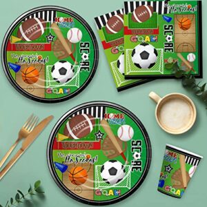 Xigejob Sports Party Supplies Tableware, Sports Party Decorations Include Plates, Cups, Napkins, Sports Theme Birthday Party Supplies, Soccer Basketball Baseball Football Theme Dinnerware | Serve 24