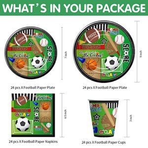 Xigejob Sports Party Supplies Tableware, Sports Party Decorations Include Plates, Cups, Napkins, Sports Theme Birthday Party Supplies, Soccer Basketball Baseball Football Theme Dinnerware | Serve 24