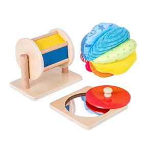 montessori baby toys play kit montessori mirror peekaboo knob puzzle, medium spinning drum and rainbow fabric ball kit toys for 6-12months toddlers (play kit 1)