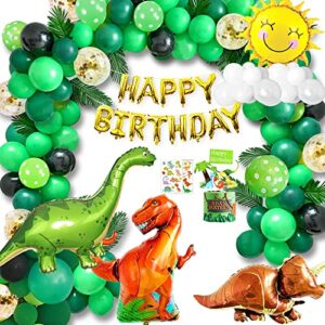 Dinosaur Birthday Party Supplies, 63PCS Dinosaur Party Decorations with Happy Birthday Balloons for Boys Green Dino Themed Party 1st 2nd 3rd Birthday Baby Shower