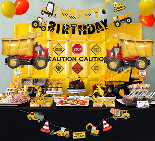 Construction Birthday Party Supplies Dump Truck Party Decorations Kits Set with 2 foil balloons for Kids Birthday Party 52 pack