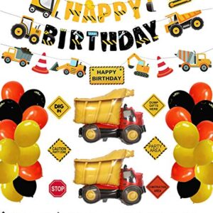 Construction Birthday Party Supplies Dump Truck Party Decorations Kits Set with 2 foil balloons for Kids Birthday Party 52 pack