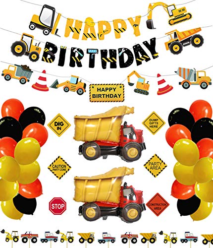 Construction Birthday Party Supplies Dump Truck Party Decorations Kits Set with 2 foil balloons for Kids Birthday Party 52 pack