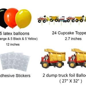 Construction Birthday Party Supplies Dump Truck Party Decorations Kits Set with 2 foil balloons for Kids Birthday Party 52 pack