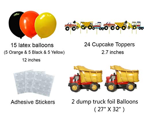 Construction Birthday Party Supplies Dump Truck Party Decorations Kits Set with 2 foil balloons for Kids Birthday Party 52 pack