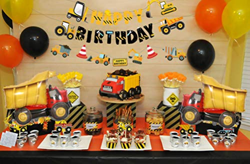 Construction Birthday Party Supplies Dump Truck Party Decorations Kits Set with 2 foil balloons for Kids Birthday Party 52 pack