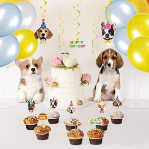 DECORLIFE Dog Party Decorations, Dog Themed Birthday Party Supplies Serves 16, Includes Paper Plates Set, Banner, Hanging Swirls, Total 178PCS, for Puppy Birthday Decorations