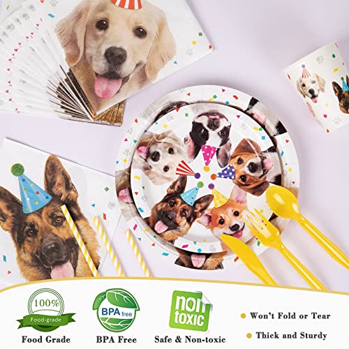 DECORLIFE Dog Party Decorations, Dog Themed Birthday Party Supplies Serves 16, Includes Paper Plates Set, Banner, Hanging Swirls, Total 178PCS, for Puppy Birthday Decorations