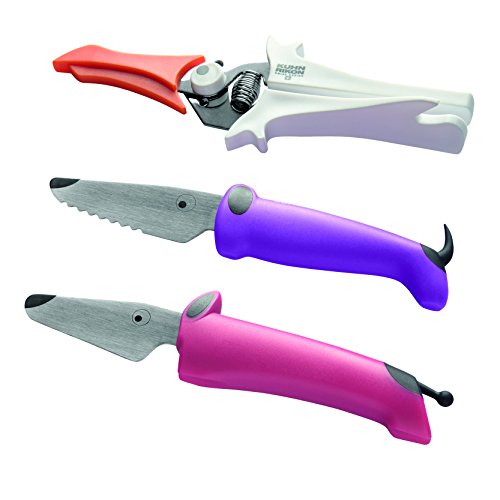 Kuhn Rikon Kinder Kitchen Essential Set, Pink and Purple, sharp enough to cut food but not small fingers,Pink / Purple Set