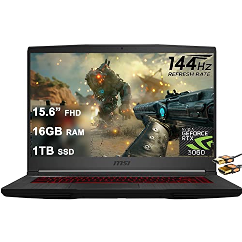 MSI GF65 Thin Gaming Laptop 15.6” FHD IPS 144Hz 10th Gen Intel Hexa-Core i5-10500H (Beats i7-9750H) 16GB RAM 1TB SSD GeForce RTX 3060 6GB Graphic Backlit Keyboard USB-C Win10 Black + HDMI Cable