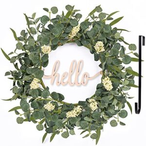 eucalyptus wreath for front door outside,green wreaths greenery porch decor for st patricks day,winter,spring,summer,christmas,all season,year round,holiday(with sign&hanger, assembly needed)