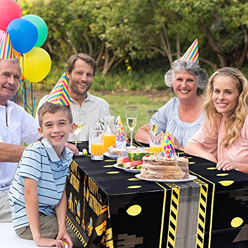 Construction Happy Birthday Tablecloth Dump Truck Birthday Table Covers Tractor Plastic Printed Tablecloth Construction Themed Birthday Party Decoration Supplies for Kid Boy (Black, 3 Sheets)